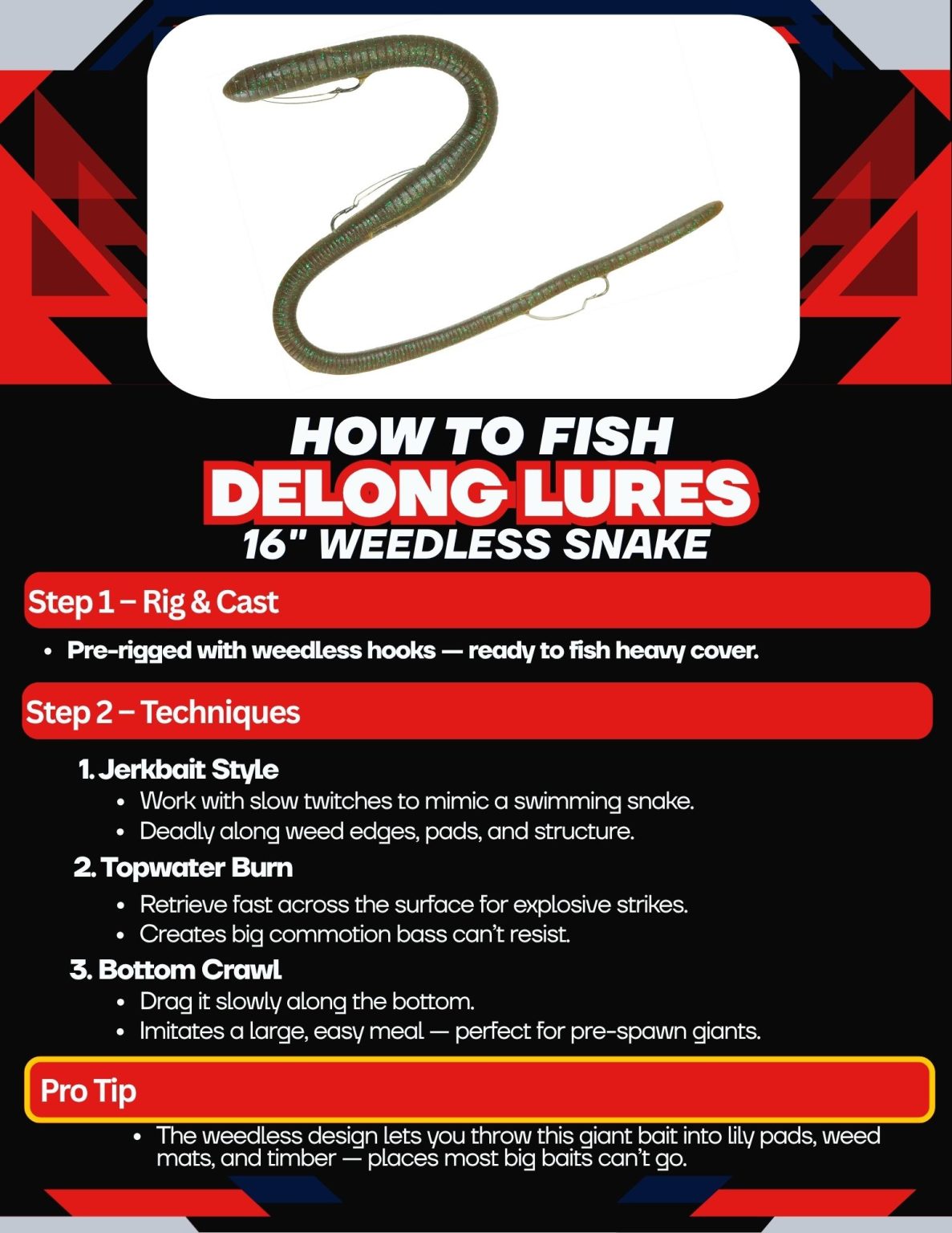 16" Weedless Snake - Delong Lures